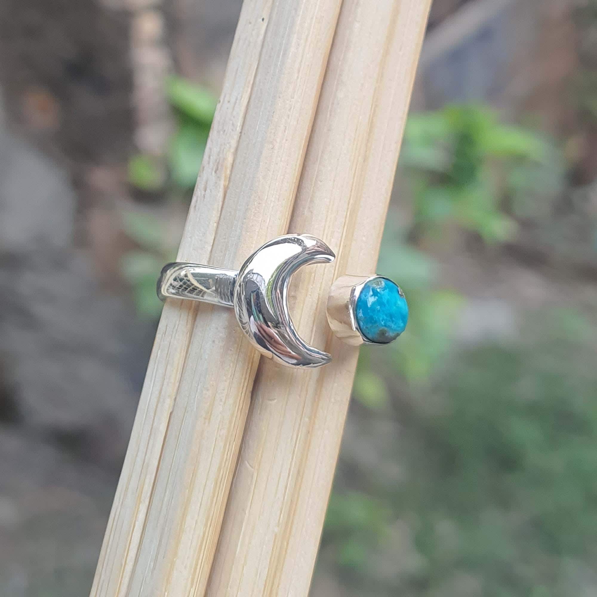 Half Moon Ring | Copper Turquoise Ring | Adjustable Crescent Moon Ring ...