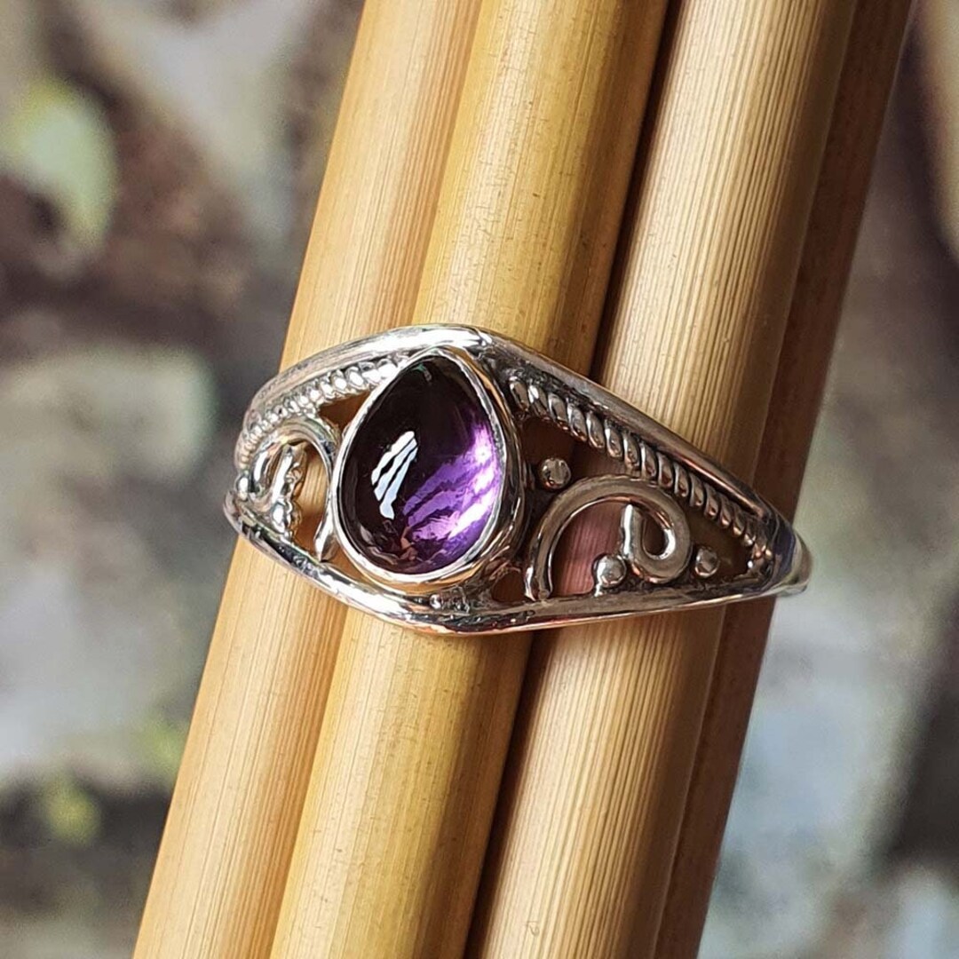 Teardrop Amethyst Ring Sterling Silver | Women Gift | Silver Designer ...