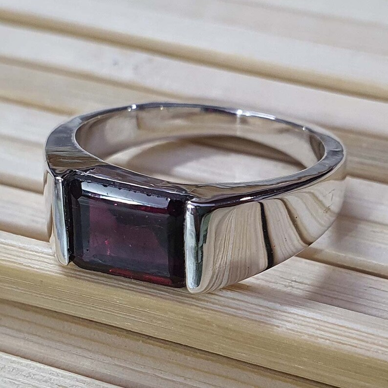 Garnet Ring for Men Emerald Cut Garnet Ring Sterling Silver - Etsy