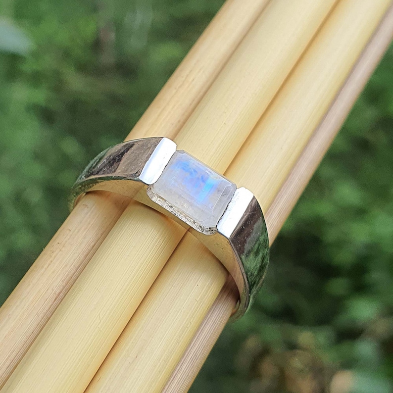 Emerald Moonstone Ring | Mens Signet Ring With Gemstone | Rainbow ...