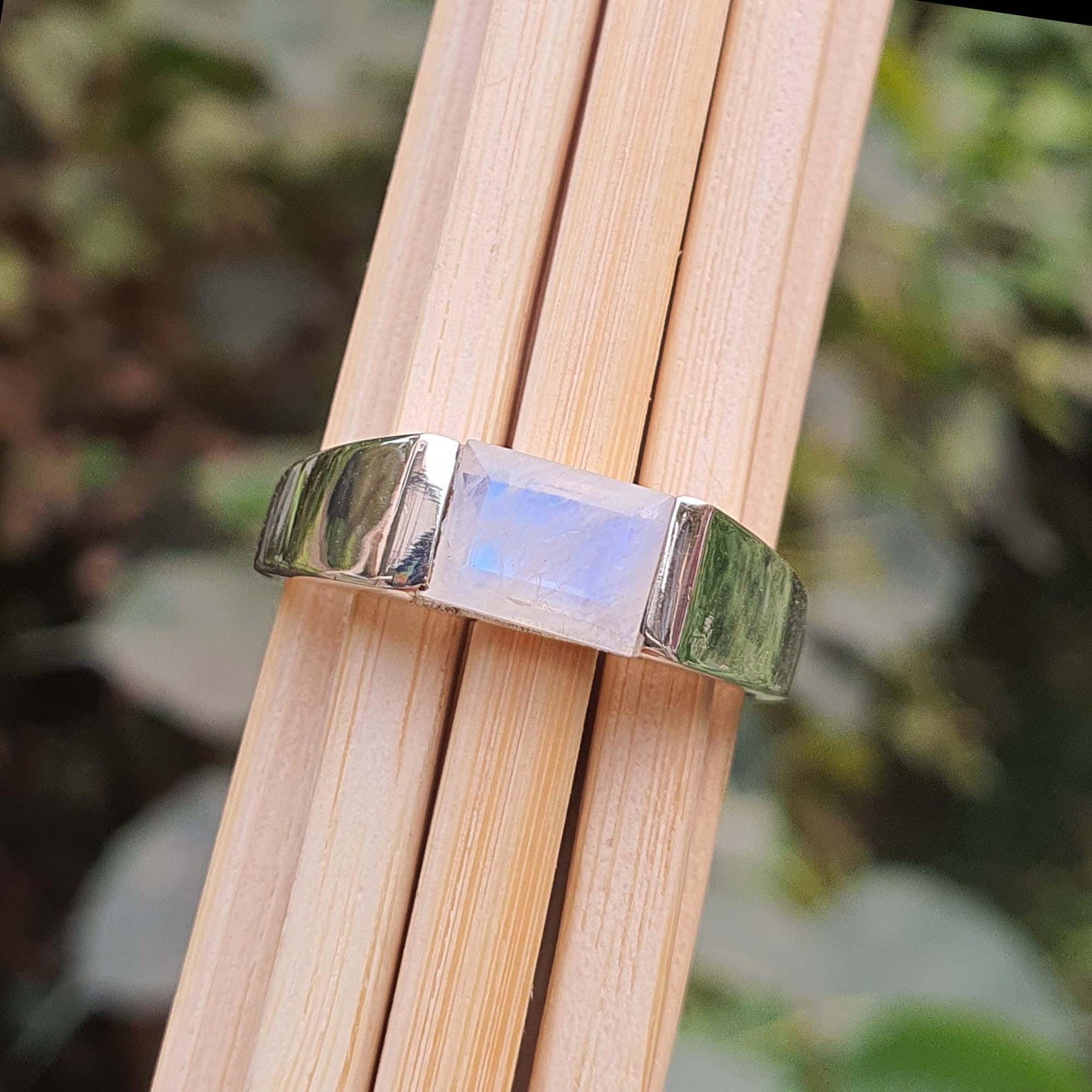 Emerald Moonstone Ring | Mens Signet Ring With Gemstone | Rainbow ...