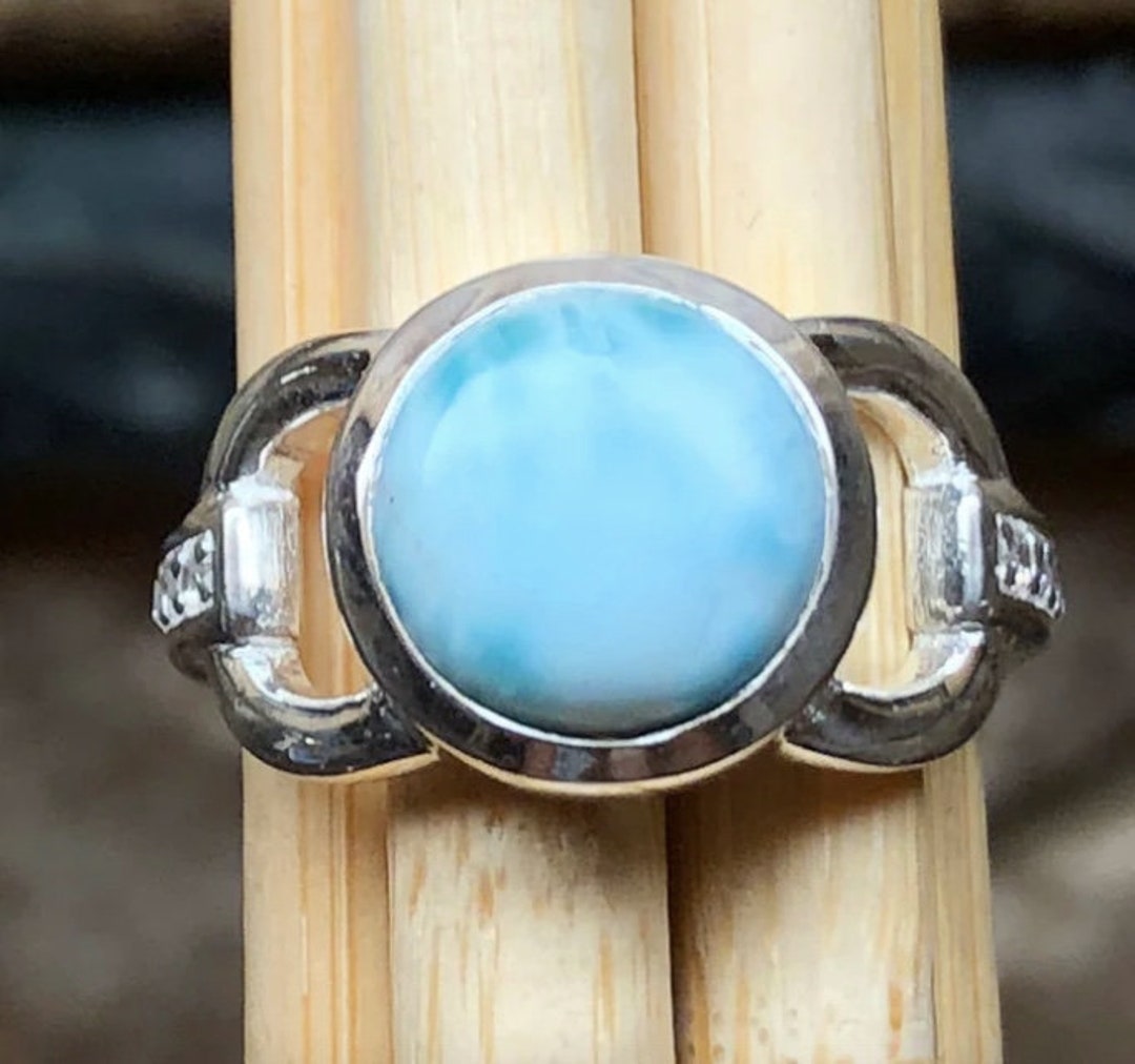 Natural Dominican Larimar Engagement Ring for Women | Sterling Silver ...