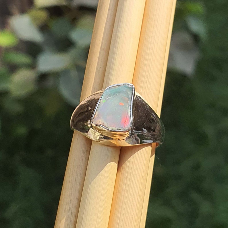 Raw Ethiopian Opal Ring Wide Band - Opal Rough Ring in Sterling Silver ...