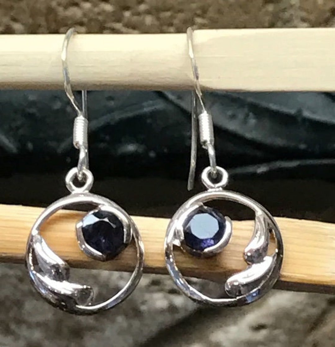 Iolite Gemstone Earrings Mandala Earrings 925 Silver Earrings Blue ...