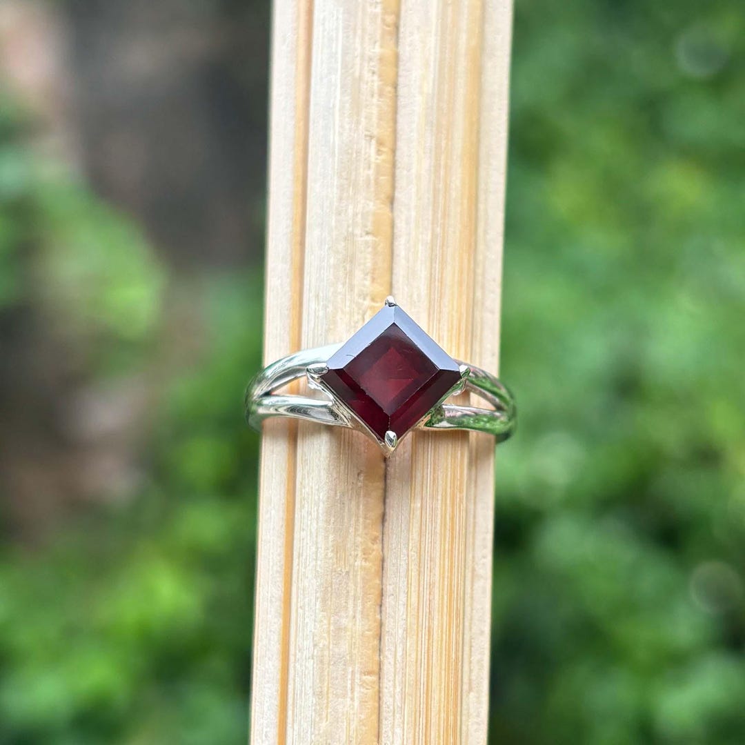 Square Garnet Engagement Ring for Men, Women Jewelry, Handmade 925 ...