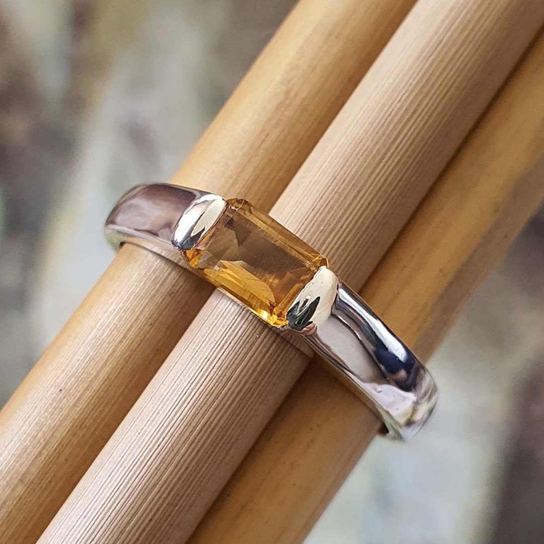 Emerald Cut Citrine Pinky Ring for Men : Wide Sterling Silver Yellow ...