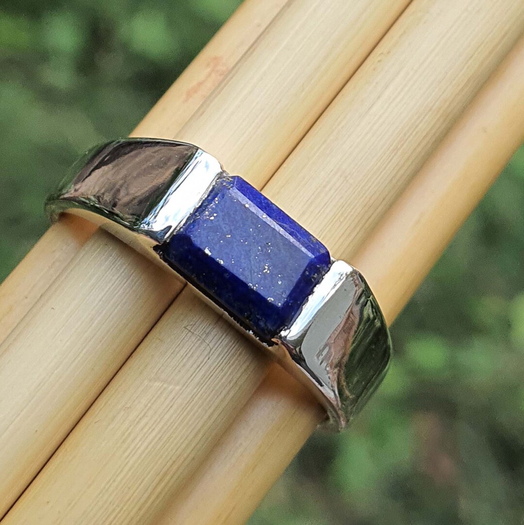 Emerald Cut Lapis Lazuli Ring Men | Mens Lapis Ring | Men's Bold Ring ...