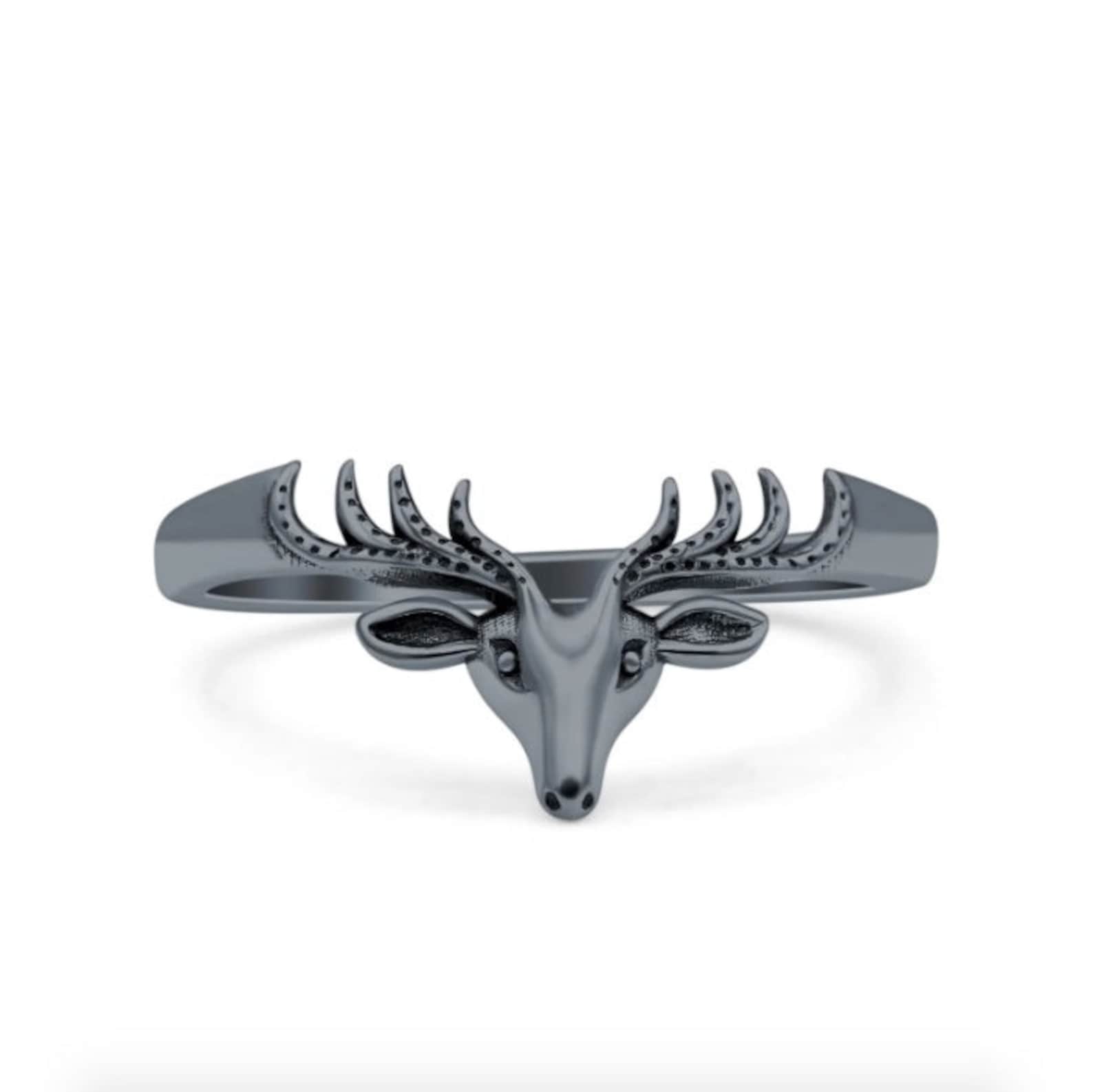 Deer Ring | Sterling Silver Stag Ring | Animal Lover Gift | Deer Skull ...