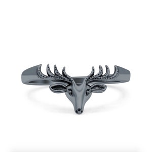 Deer Ring | Sterling Silver Stag Ring | Animal Lover Gift | Deer Skull ...