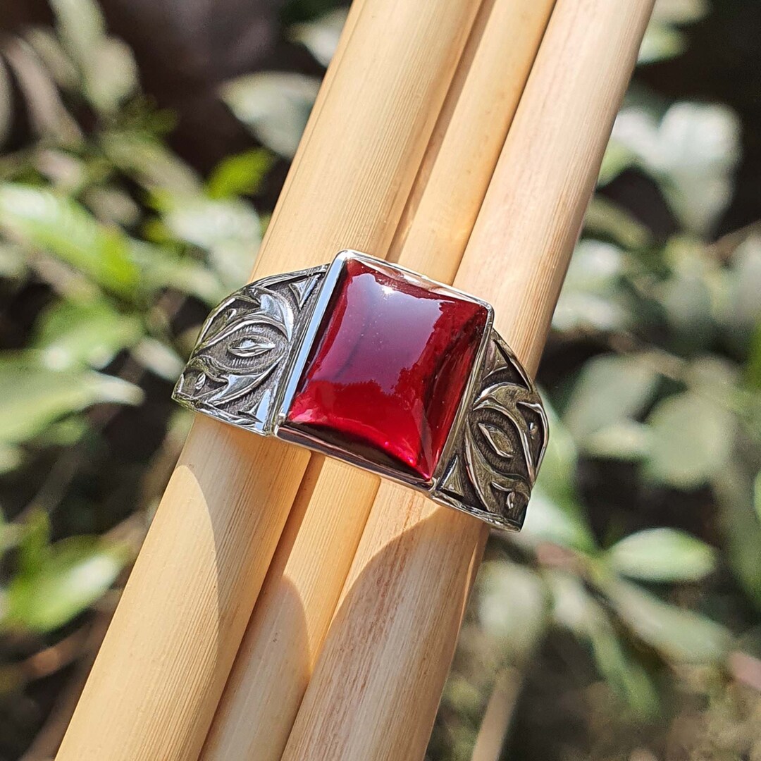 Pyrope Garnet 925 Sterling Silver Men's Ring | Pyrope Garnet Ring Men ...