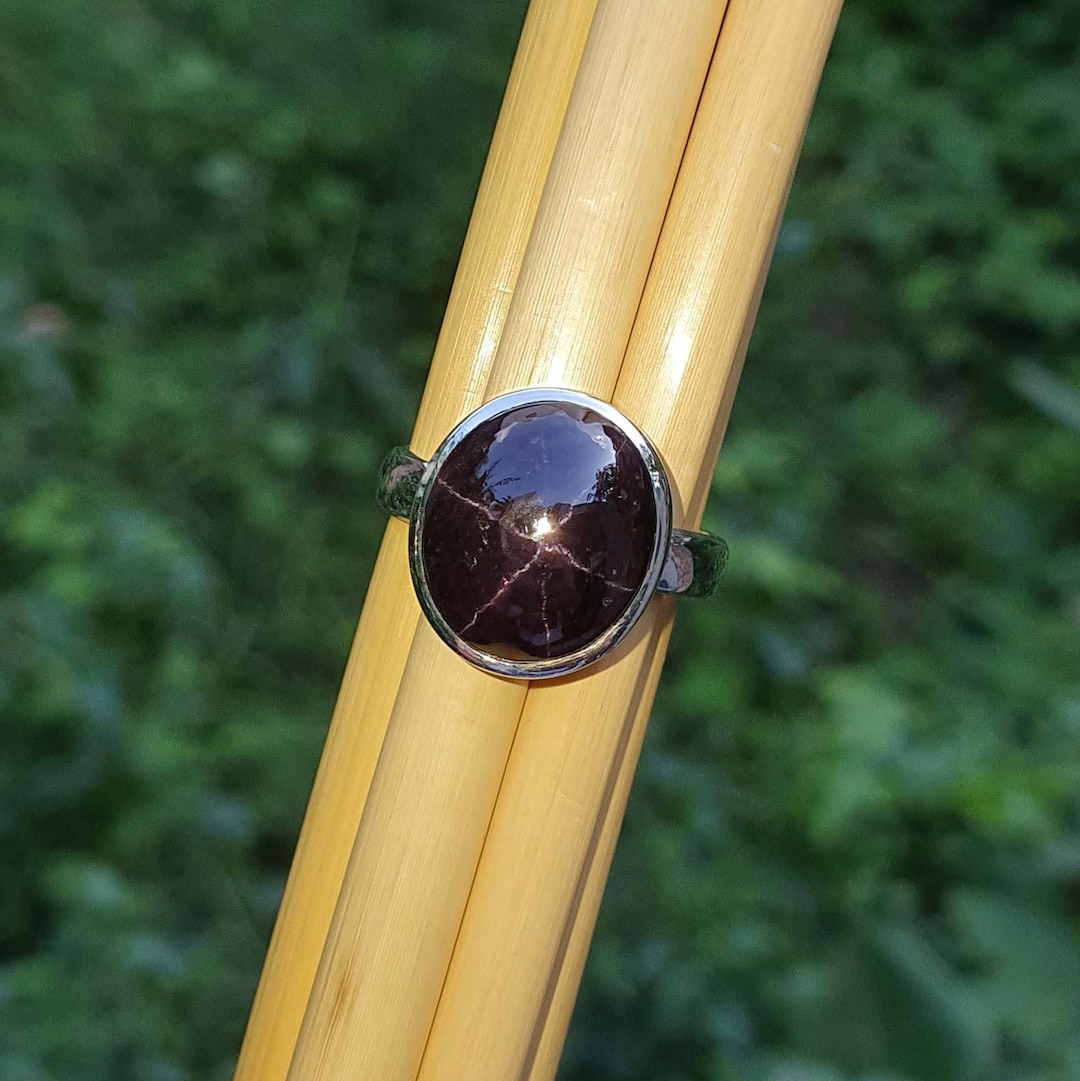 Oval Star Garnet Ring | Sterling Silver Ring | Handmade Jewelry Rings ...