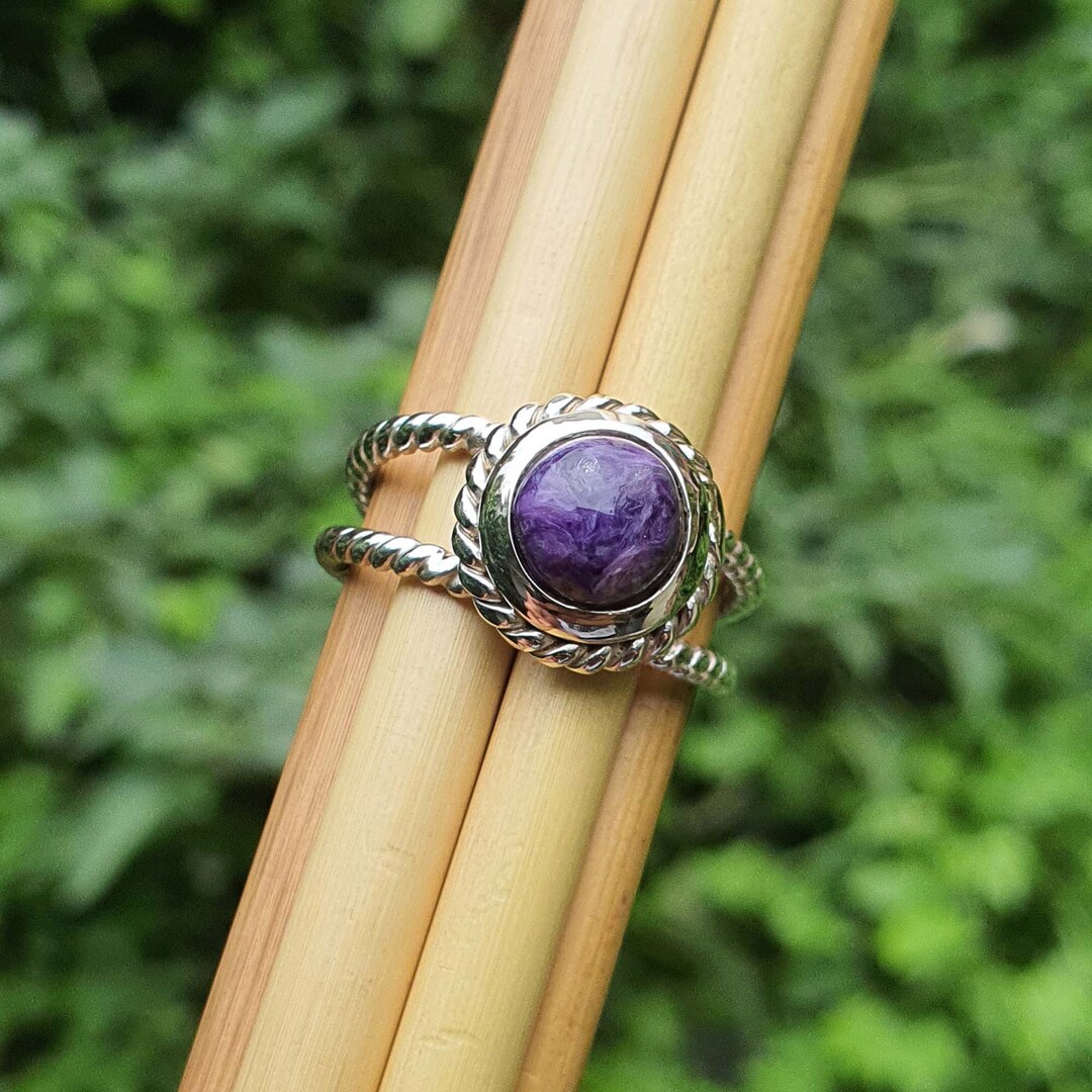 Charoite Ring | Twisted Rope Ring | Natural Charoite Jewelry | Sterling ...