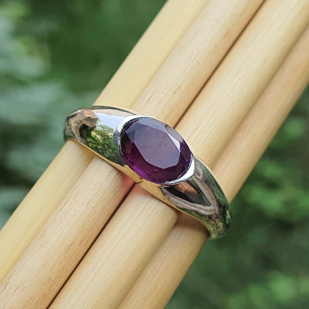 Oval Cut Purple Amethyst Mens Ring Sterling Silver | Wide Band | Unique ...