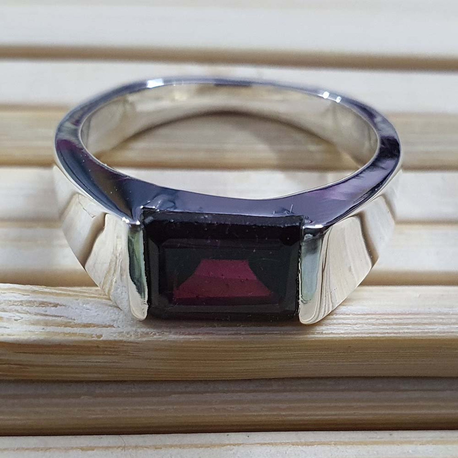 Garnet Ring for Men Emerald Cut Garnet Ring Sterling Silver - Etsy