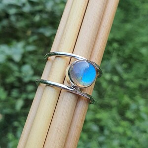 Faceted Labradorite Gemstone Ring | Double Band Ring | Sterling Silver ...