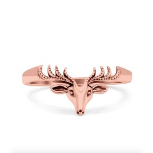 Deer Ring | Sterling Silver Stag Ring | Animal Lover Gift | Deer Skull ...