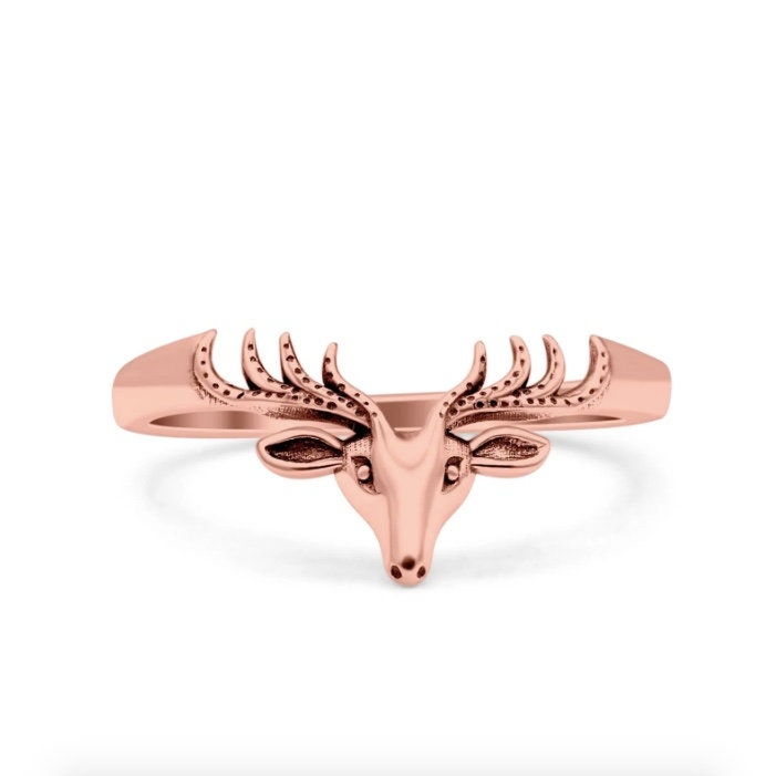 Deer Ring | Sterling Silver Stag Ring | Animal Lover Gift | Deer Skull ...