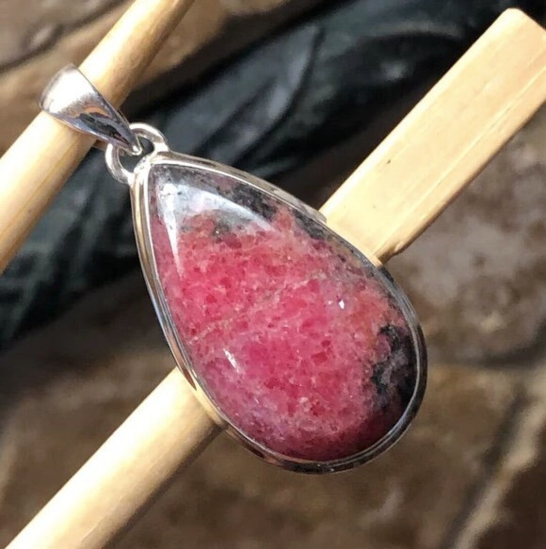Natural Pink Rhodonite Pendant Sterling Silver Pendant Necklace Pink ...