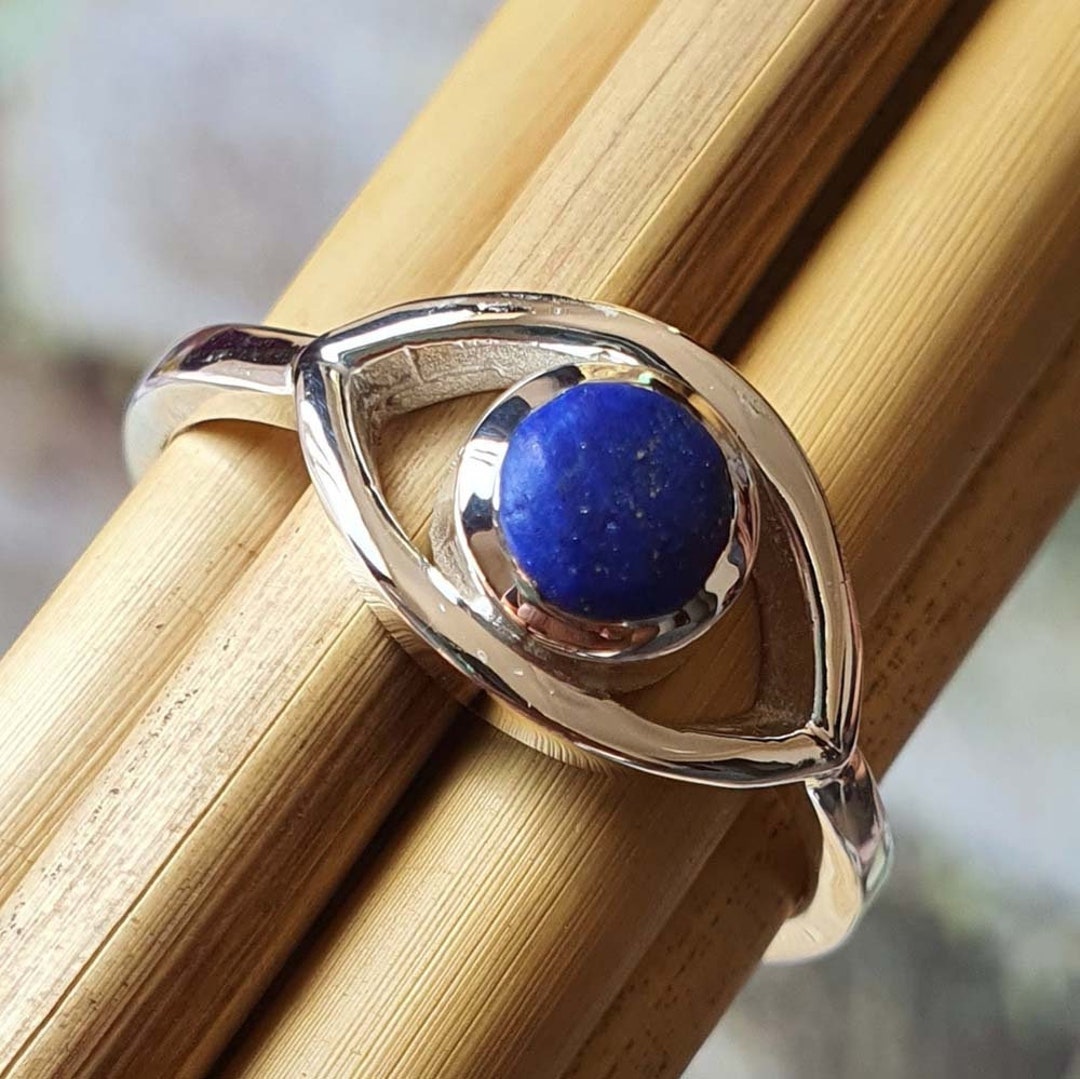 Evil Eye Lapis Lazuli Ring Sterling Silver | Gemstone Ring | Evil Eye ...