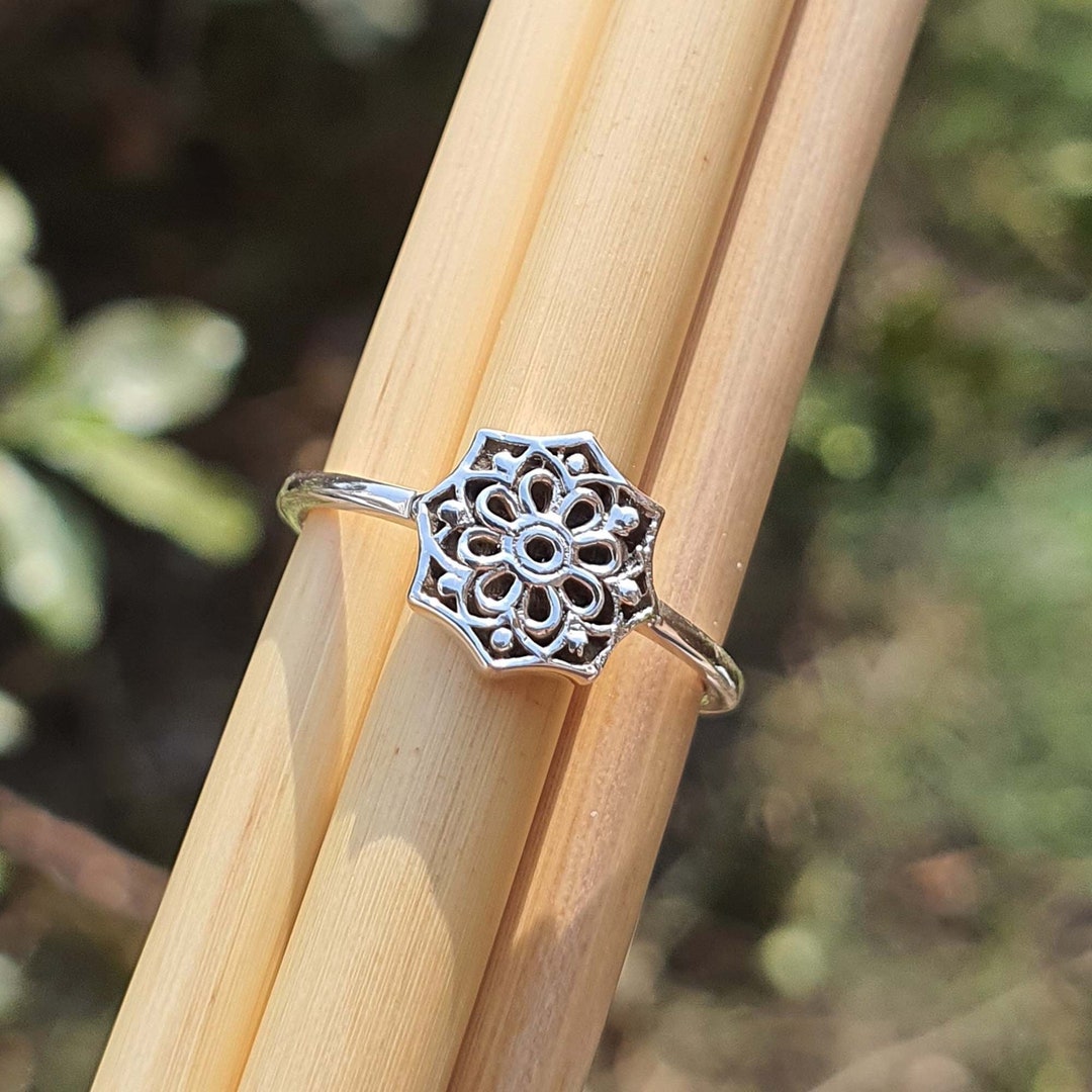 Flower of Life Ring Sterling Silver | Seed of Life Ring | Dainty Thin ...