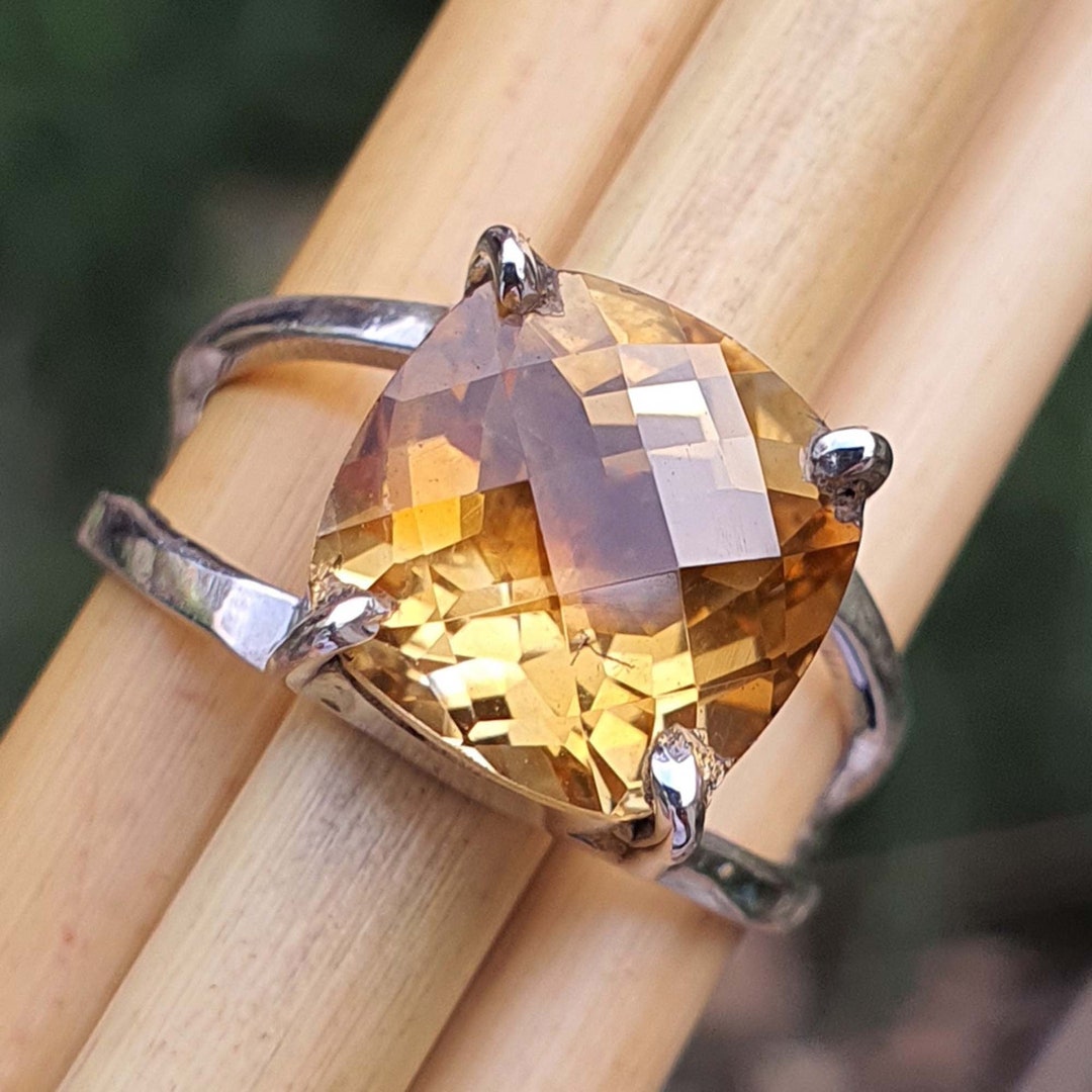 Golden Citrine Ring Sterling Silver Ring Citrine Gemstone - Etsy