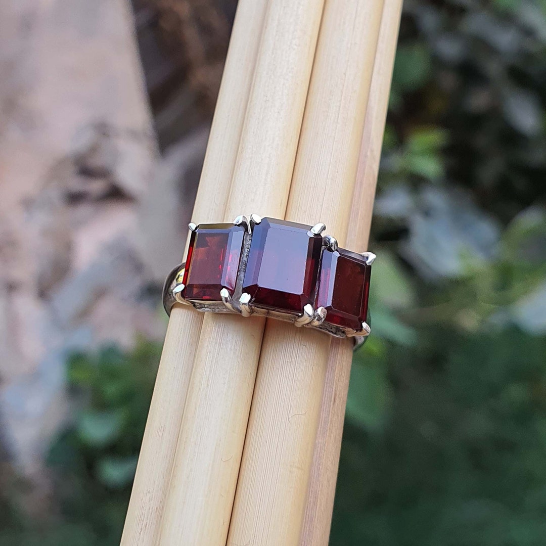 Emerald Cut 3 Birthstone Ring | Sterling Silver Ring | Emerald Cut ...