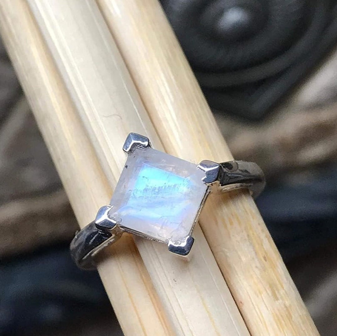 Square Moonstone Ring for Men Women 925 Sterling Silver Ring Handmade ...