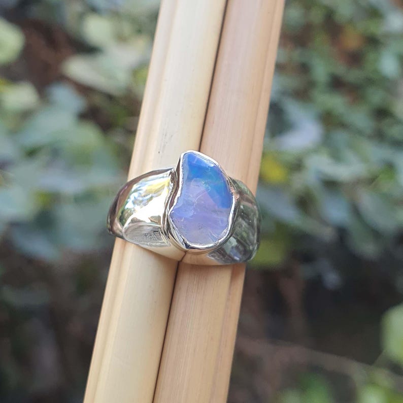 Raw Ethiopian Opal Ring Wide Band - Opal Rough Ring in Sterling Silver ...
