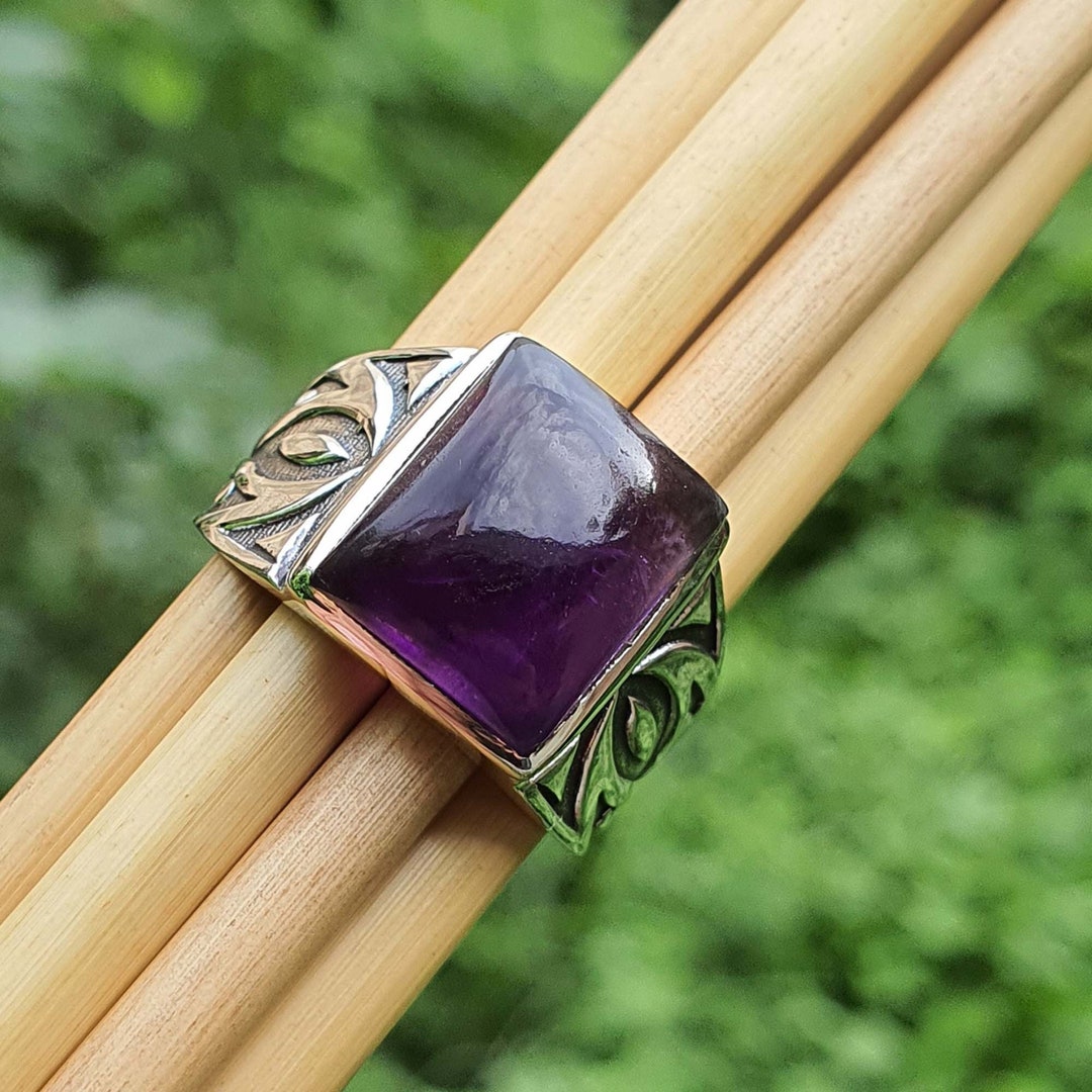 Vintage Amethyst Ring Men | Purple Amethyst Ring | Men's Bold Ring | Sterling Ring Women | Wide ...