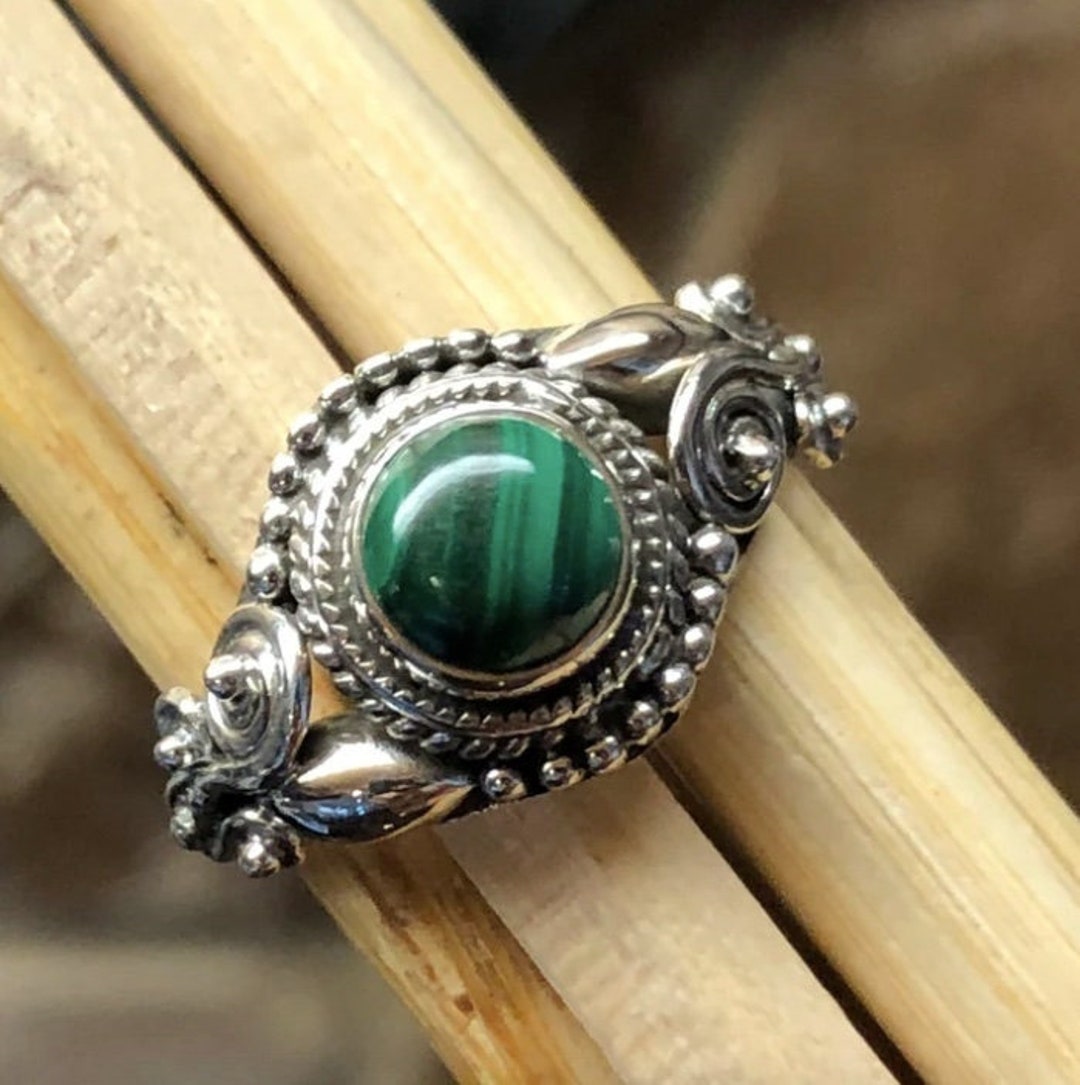 Women Malachite Ring Boho Ring Silver Designer Ring Green Malachite ...