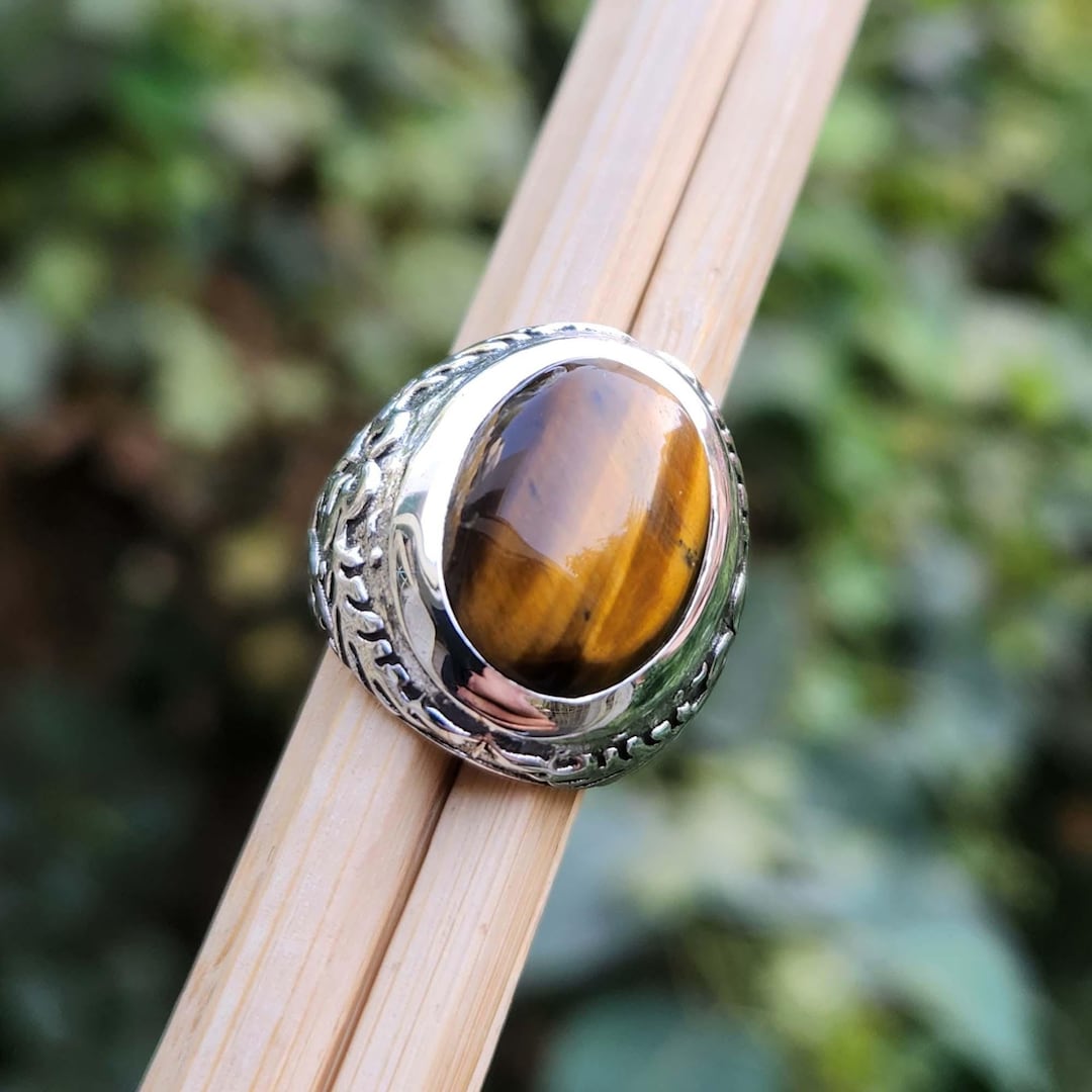 Men's Tiger Eye Ring for Him | Sterling Silver Bold Ring | Tiger Eye ...