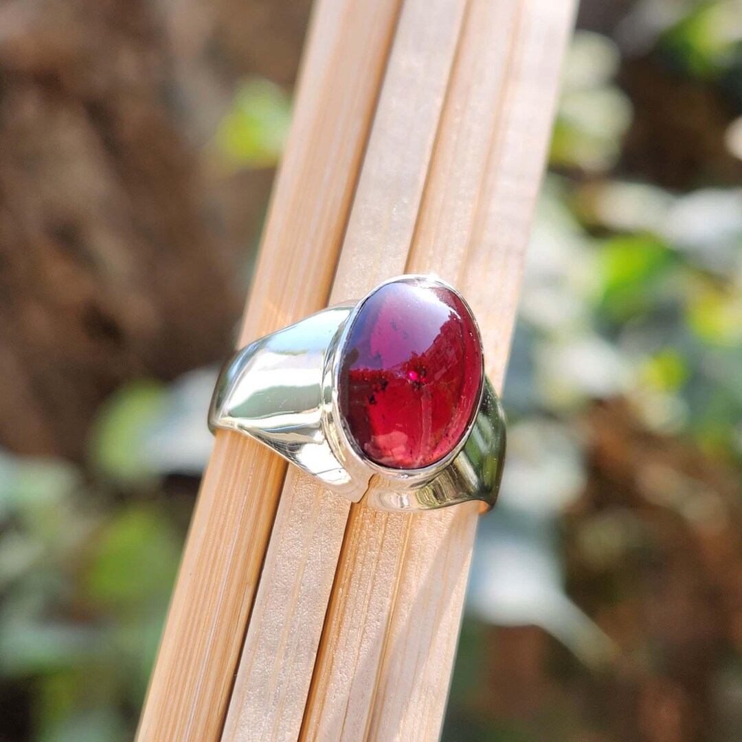 Wide Band Oval Hessonite Garnet Mens Ring | Sterling Silver, Hessonite ...