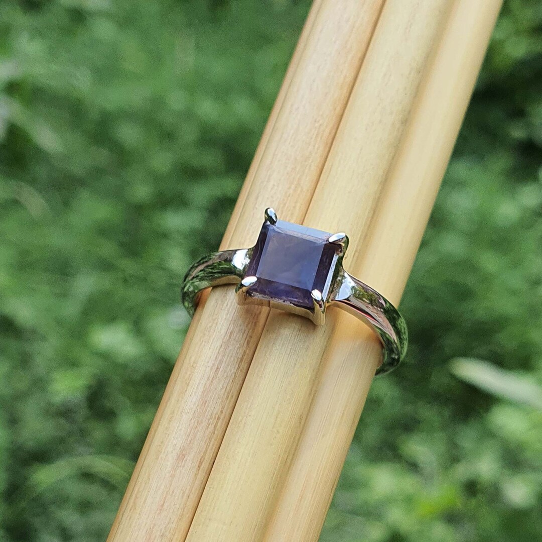 Square Cut Natural Iolite Ring | Square Stone Ring | Sterling Silver ...