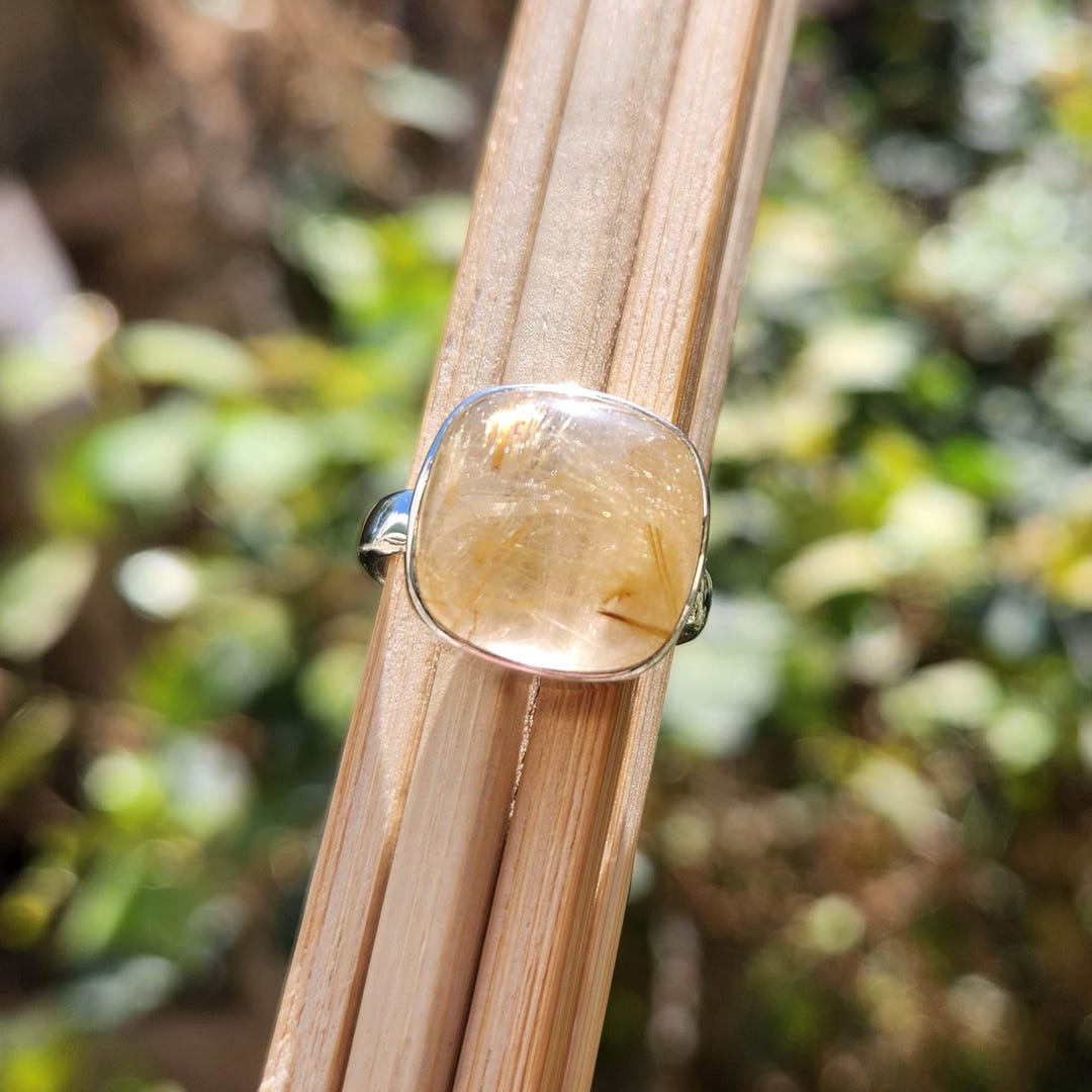 Golden Rutile Ring | Rutilated Quartz Gemstone Ring | Sterling Silver ...