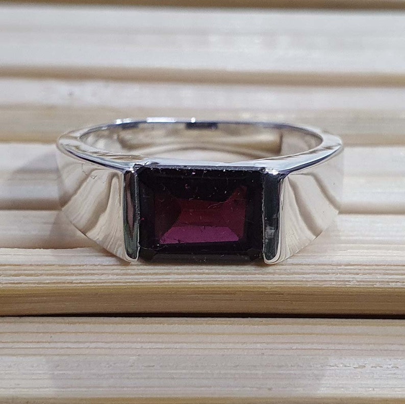 Garnet Ring for Men Emerald Cut Garnet Ring Sterling Silver - Etsy