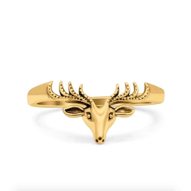 Deer Ring | Sterling Silver Stag Ring | Animal Lover Gift | Deer Skull ...