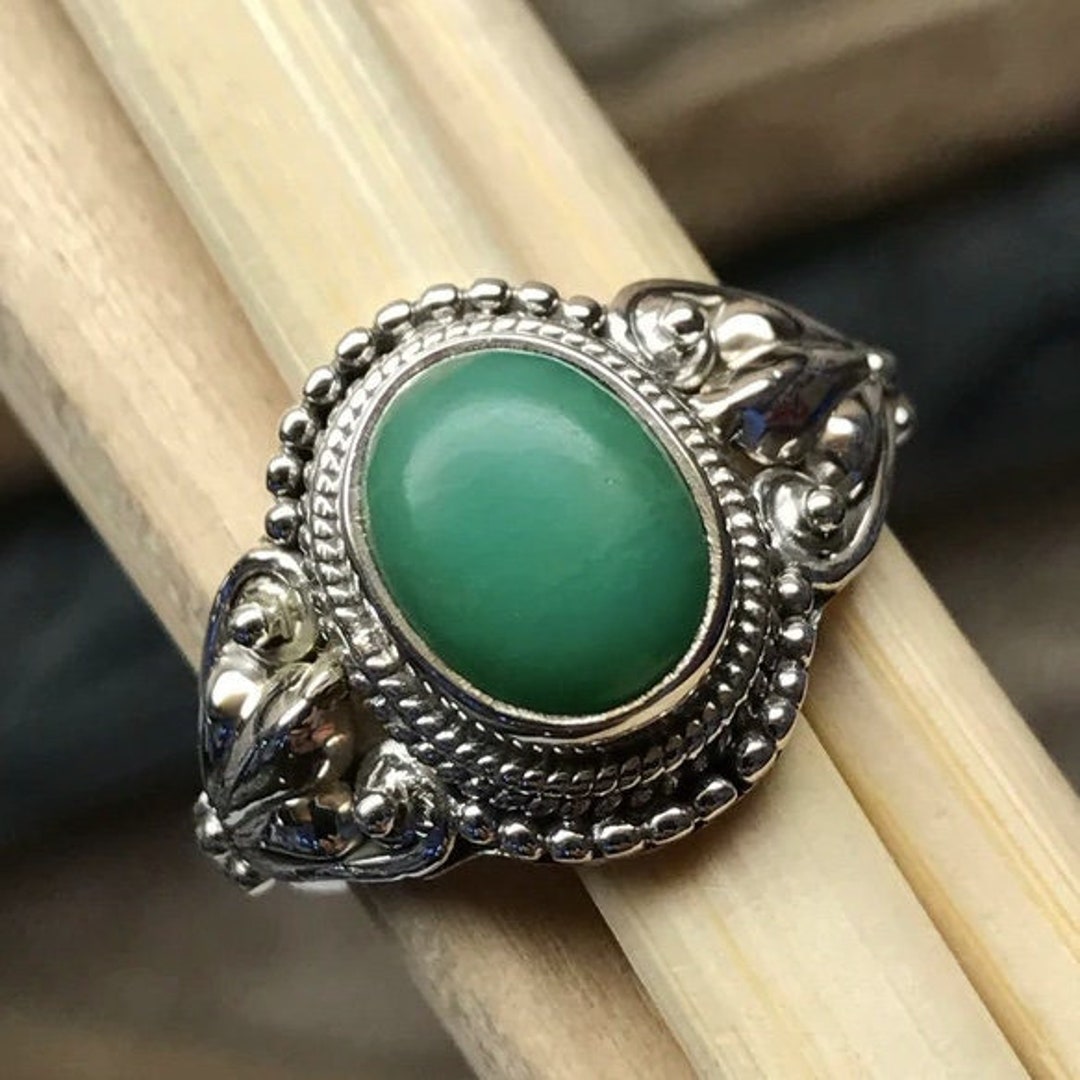 Boho Chrysoprase Ring | Silver Designer Ring | Green Chrysoprase Ring ...