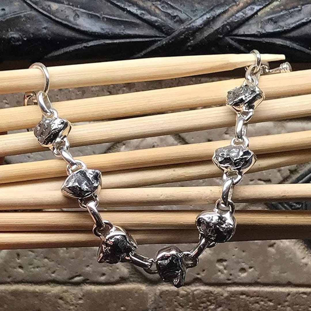 Meteorite Raw Bracelet for Men Campo Del Cielo 925 Sterling Silver ...