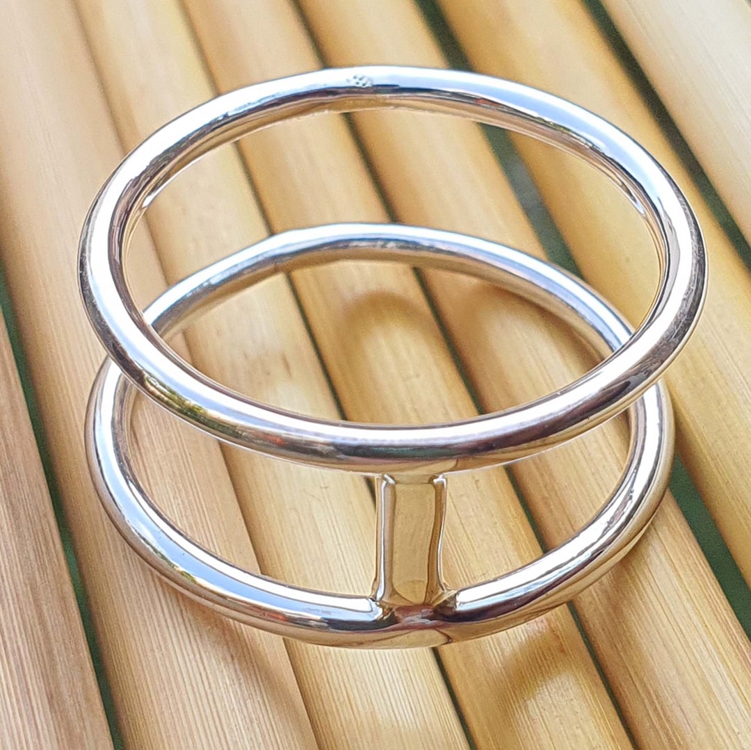 Double Ring 925 Sterling Silver Band for Men Women, Handmade Wedding ...