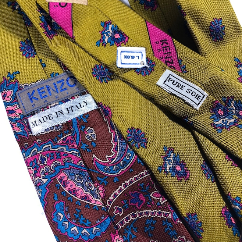 Vintage Kenzo 90s NOS Pure Silk Ties, Floral, Regimental, Paisley, 7 ...