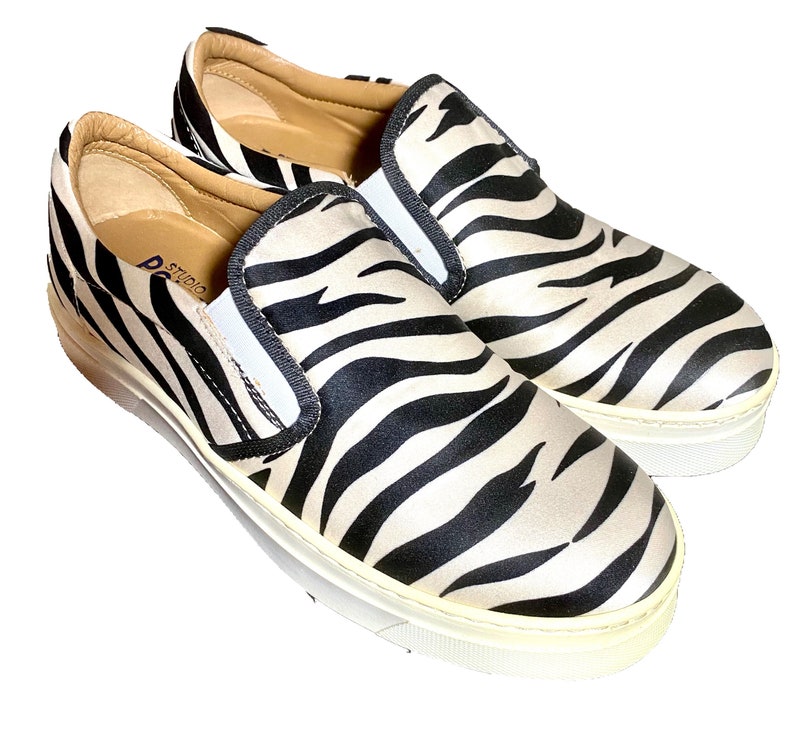 Pollini Studio Satin Zebra Animalier Slip on Sneakers Leather Sole ...