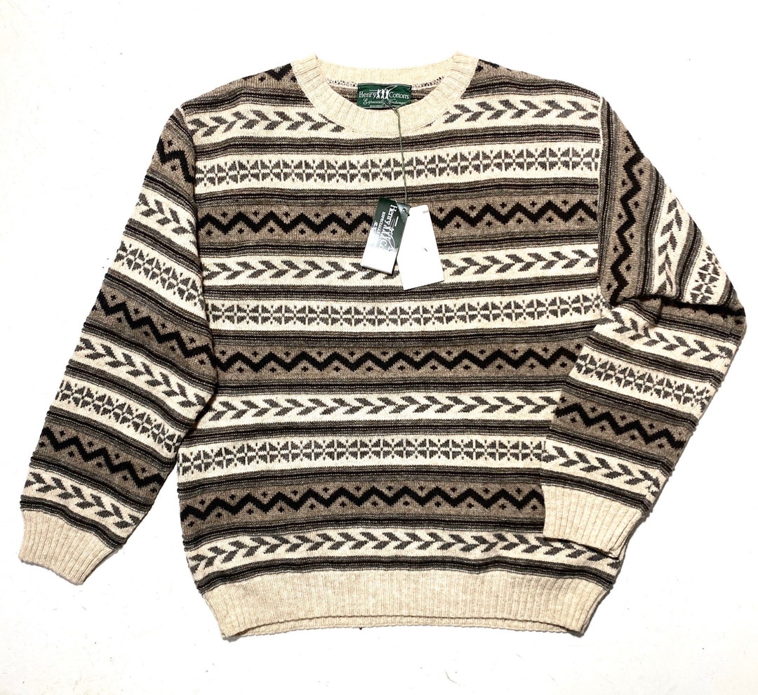 Henry Cottons NOS 80s Pure New Wool Geometrical Pullover, Mint and ...