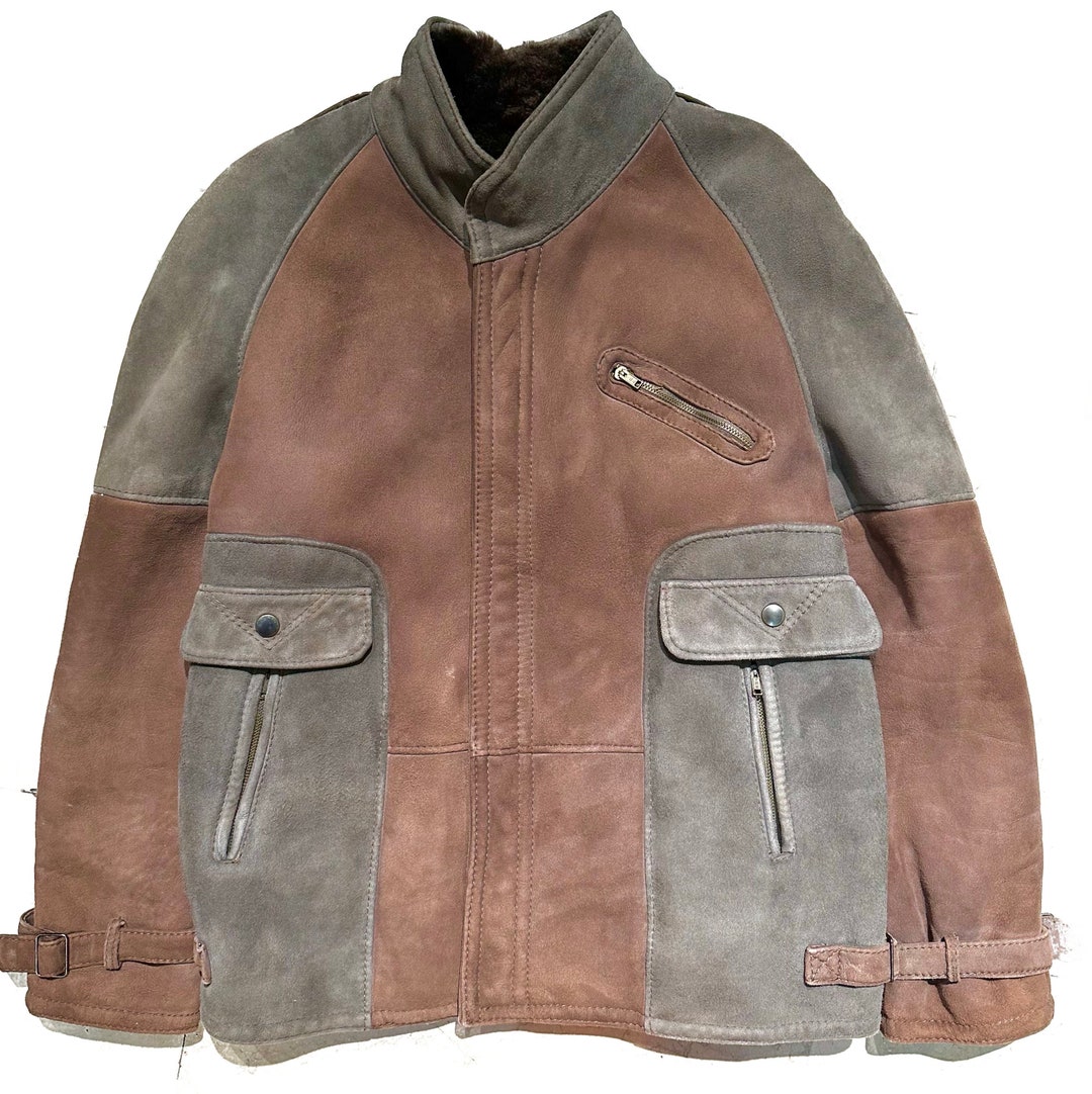 Sicar Real Shearling Bicolor Grey/brown Bomber Style Jacket Made in ...
