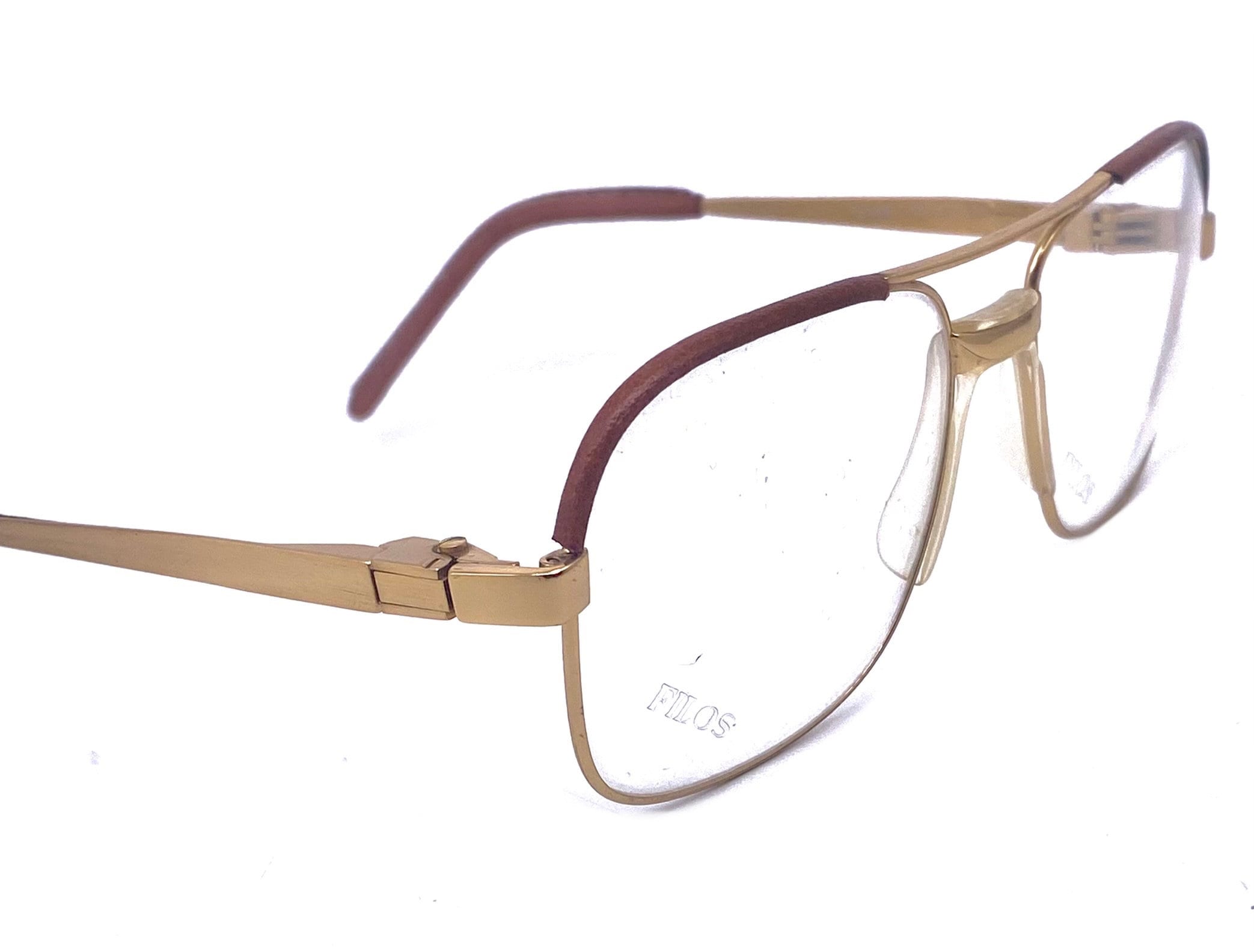 Filos Dbl Bridge Square Golden Metal Aviator Frames With Leather ...
