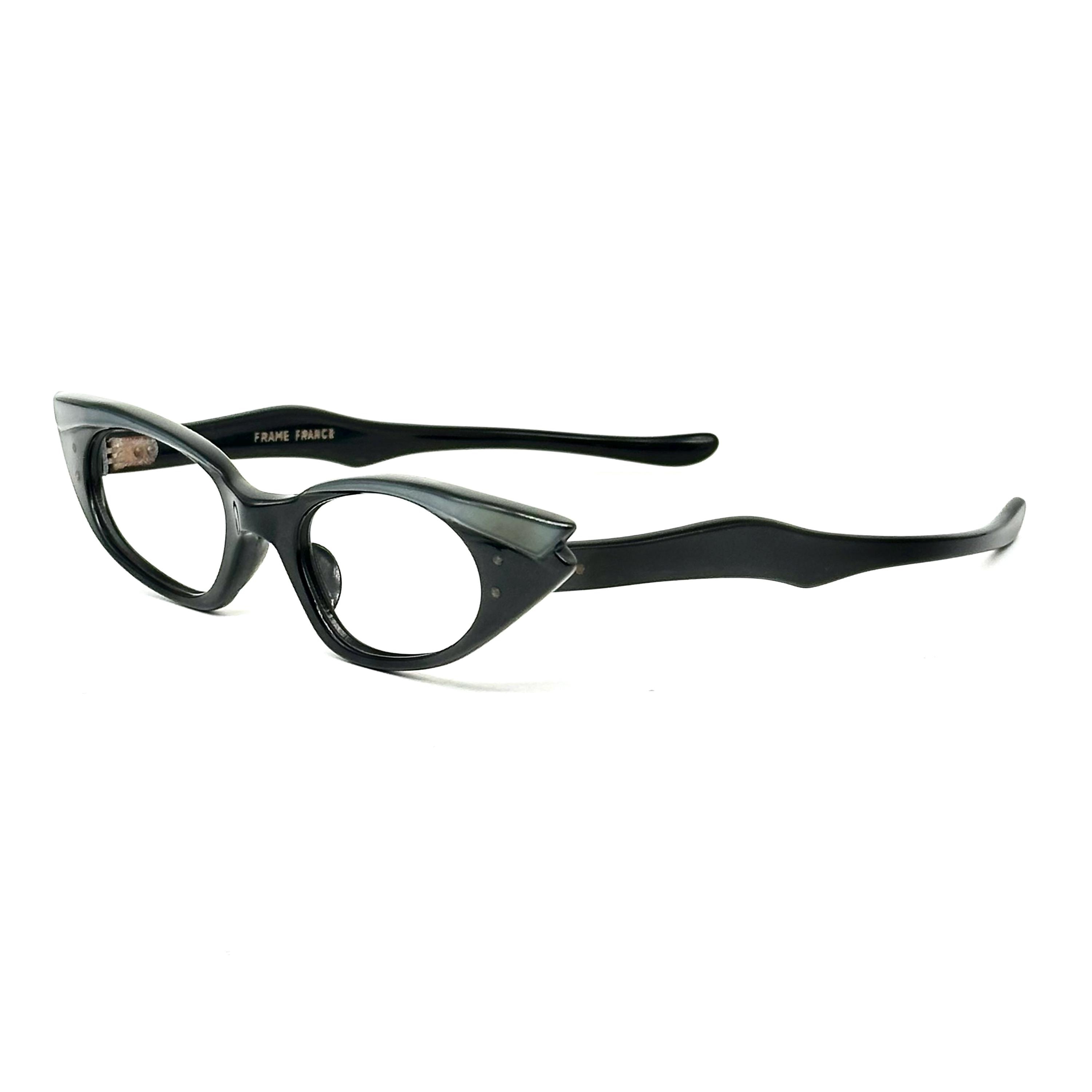 A PARIS Vintage Black Cateye Glasses With Emerald Dark Green Eyebrow ...