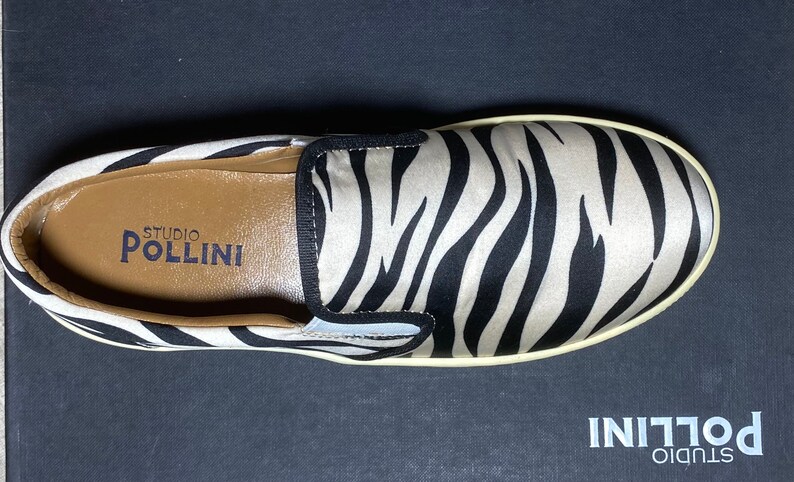 Pollini Studio Satin Zebra Animalier Slip on Sneakers Leather Sole ...