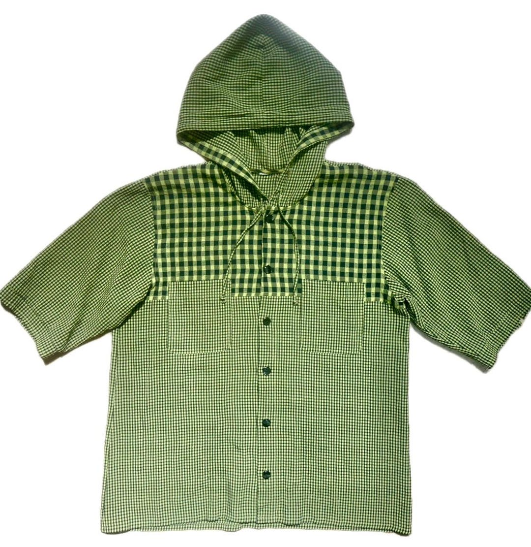 Grunge Vibe Jacquard Checkered Acid Green Unusual Hooded Dbl Pocket ...