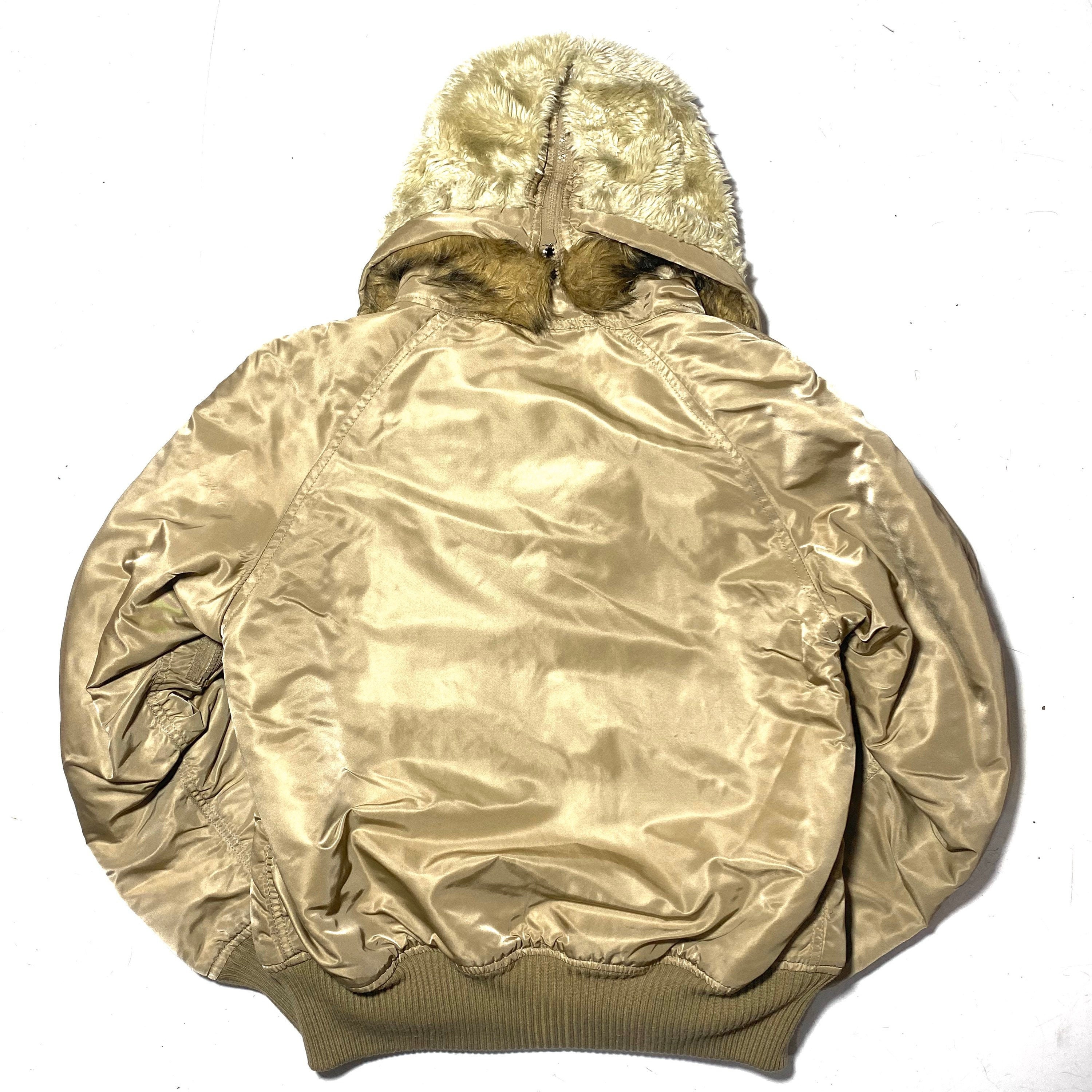 Alpha Industries 80s Beige Men Hooded Flight Bomber Jacket, Great ...