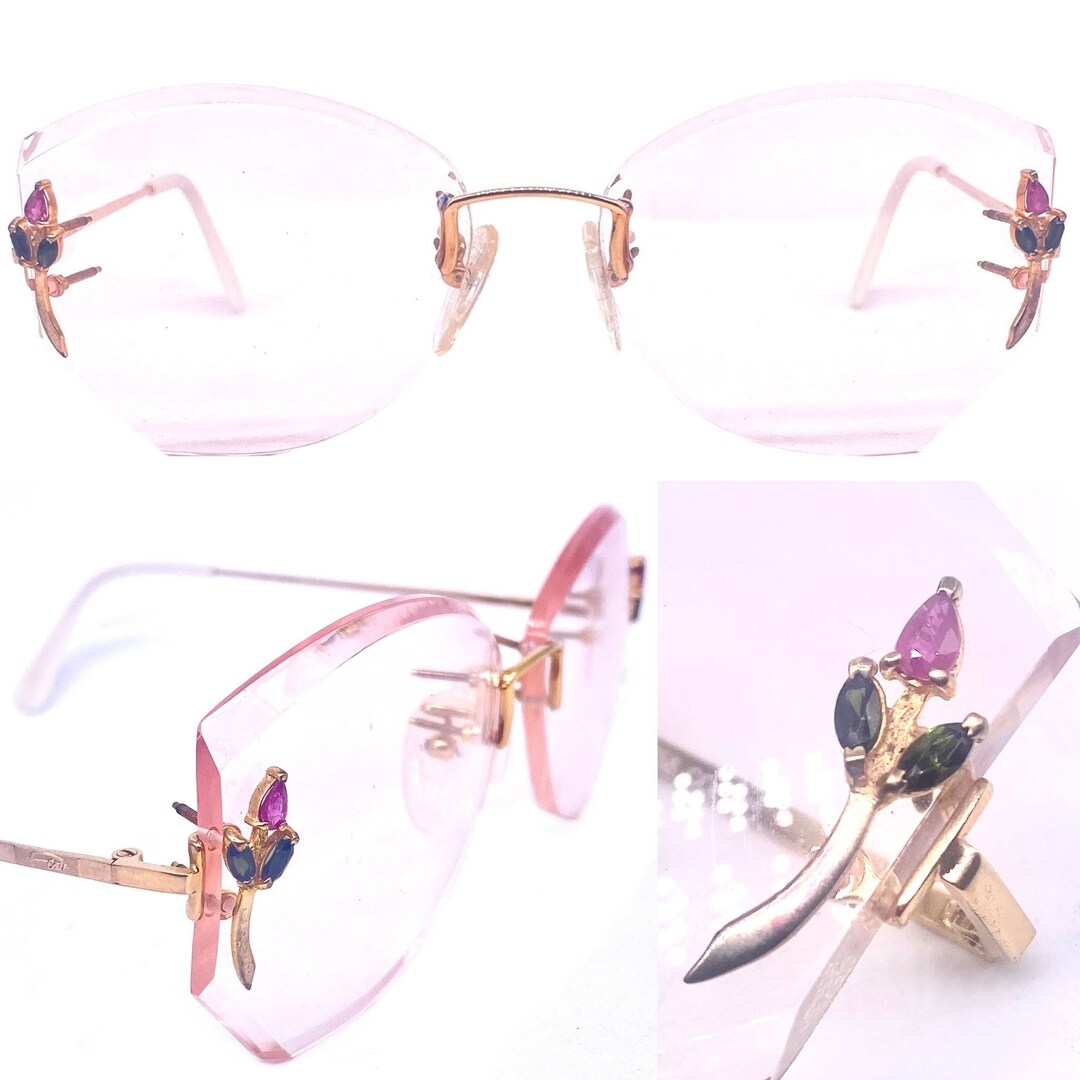 Flair Jet-set 658 Jeweled Rimless Frames W Floral Rhinestones Detail and Diamond Cut Lenses ...