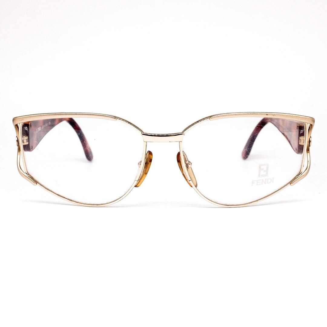 Fendi FV174 Golden Metallic Cello Drop Shaped Eyeglasses Frames in With ...